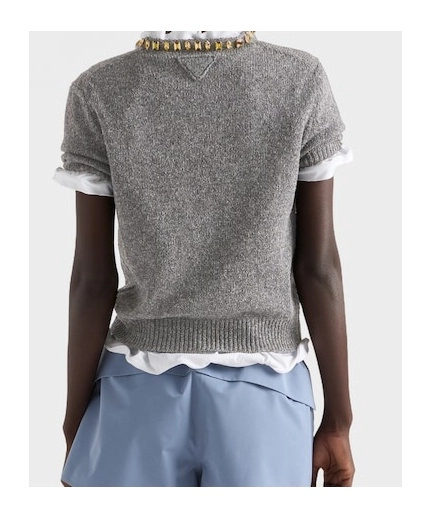 Prada Embellished Short Sleeve Jumper - Grey