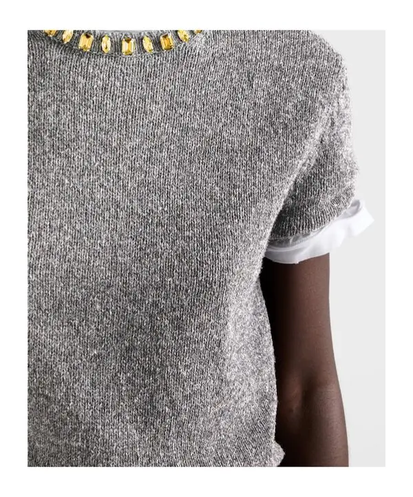 Prada Embellished Short Sleeve Jumper - Grey