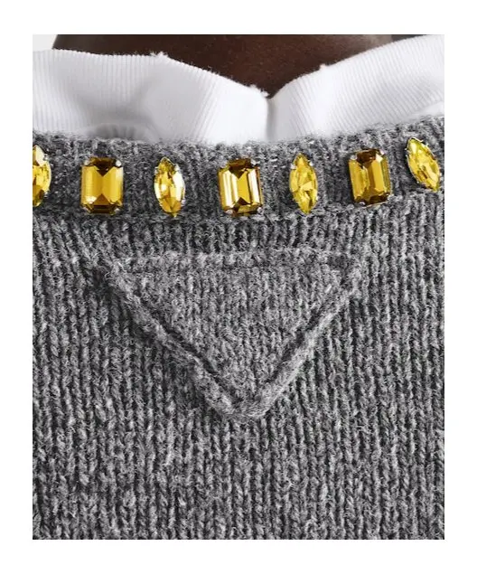 Prada Embellished Short Sleeve Jumper - Grey