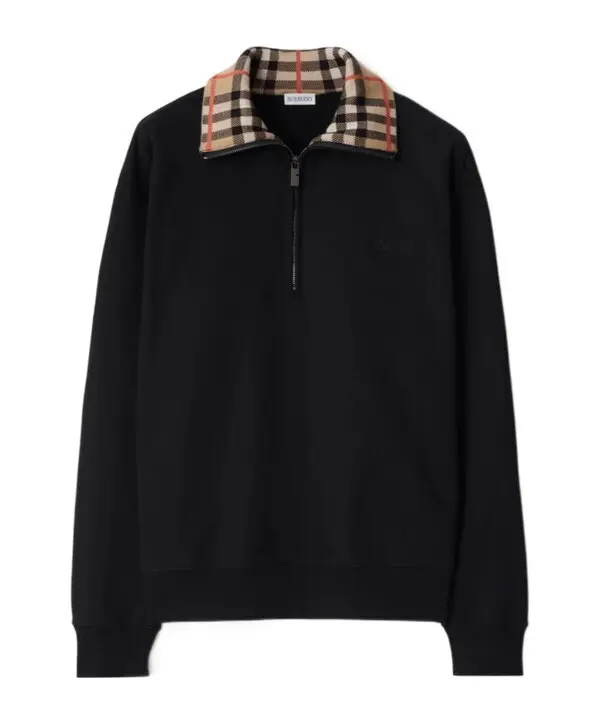 Burberry Checked Collar Half-zip Sweatshirt - Black