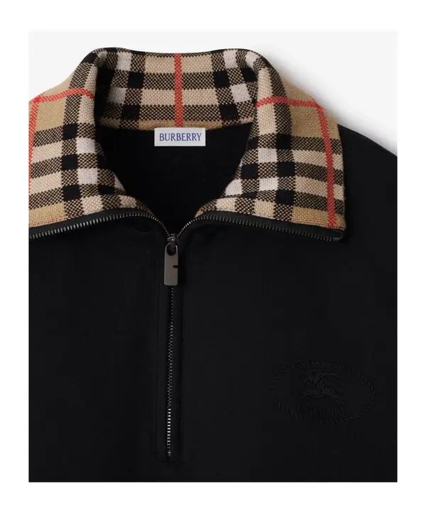 Burberry Checked Collar Half-zip Sweatshirt - Black