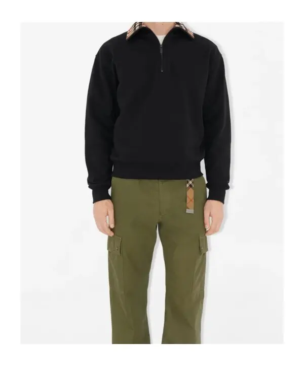 Burberry Checked Collar Half-zip Sweatshirt - Black