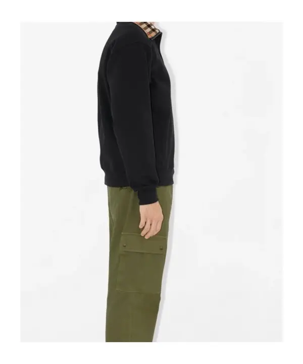 Burberry Checked Collar Half-zip Sweatshirt - Black