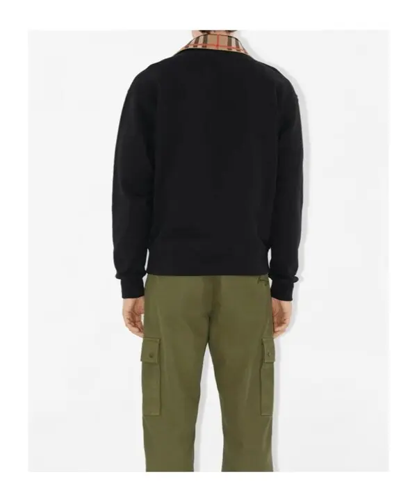 Burberry Checked Collar Half-zip Sweatshirt - Black