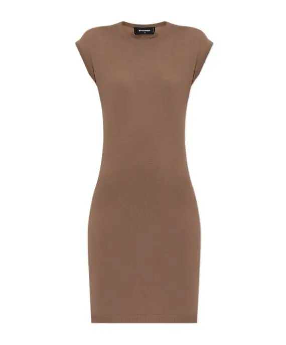 Dsquared2 Sleeveless Knitted Dress With Logo Embroidery - Brown