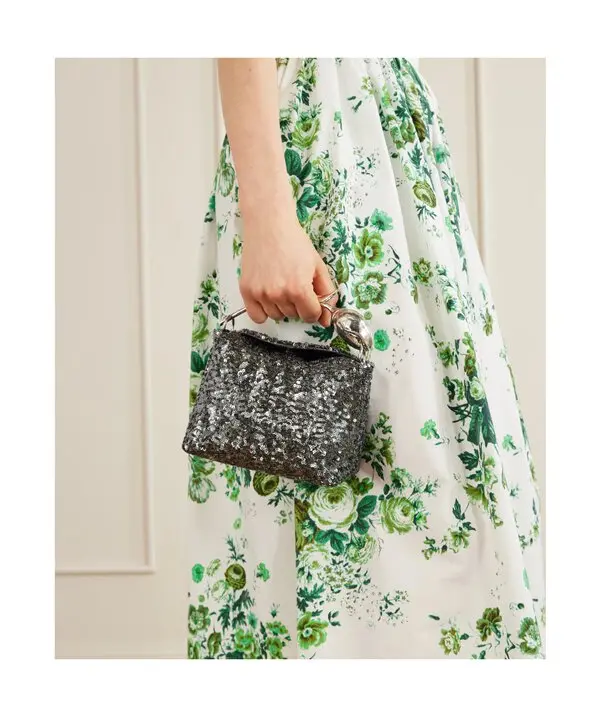Erdem Sequined Clutch With Tulip Handle