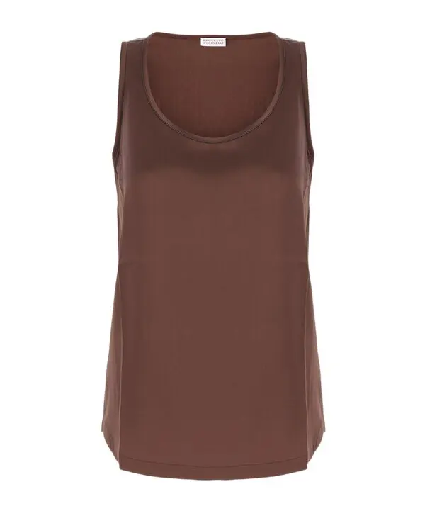 Brunello Cucinelli Sleeveless Sequin-trimmed Top - Brown