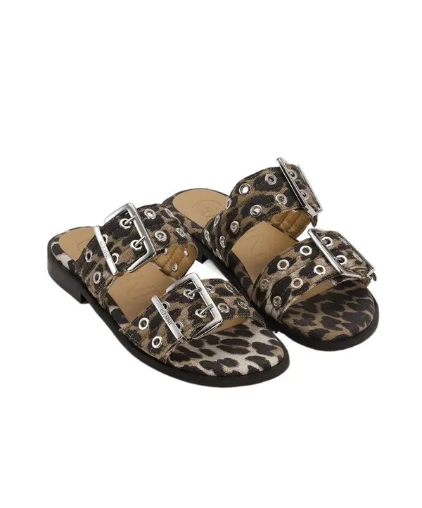 GANNI Buckled Two-strap Flat Sandals - Leopard