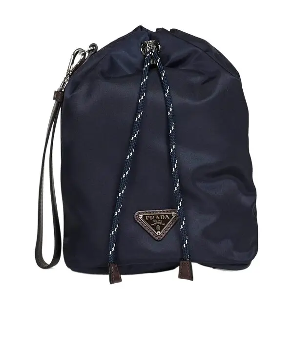 Prada Speedrock Re-nylon Pouch With Leather Detail - Blue