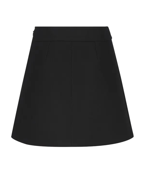 Celine Trapeze Mini Skirt In Gauffered Double Wool - Black