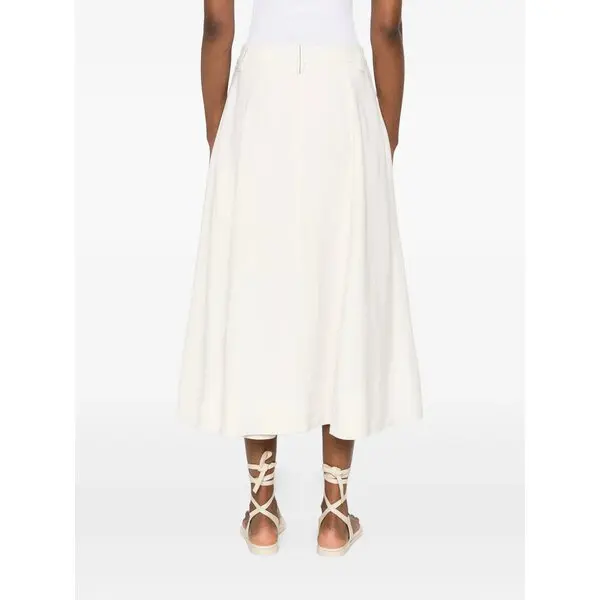 Brunello Cucinelli A-line Midi Skirt With Belt Loops And Pleats - White