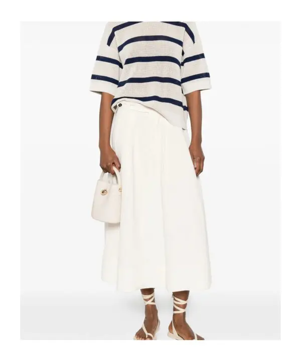 Brunello Cucinelli A-line Midi Skirt With Belt Loops And Pleats - White