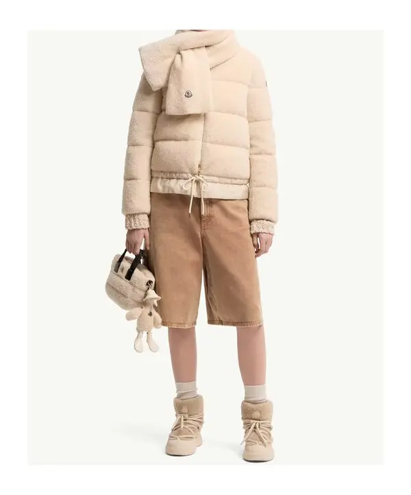 Moncler Cedre Teddy Short Puffer Jacket - Ivory