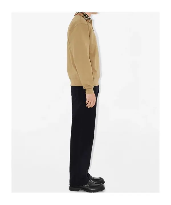 Burberry Check Collar Half-zip Sweatshirt - Flax