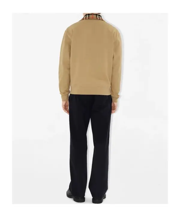 Burberry Check Collar Half-zip Sweatshirt - Flax
