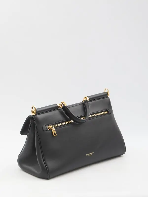 Dolce & Gabbana Medium Sicily Handbag With Logo Plaque - Black