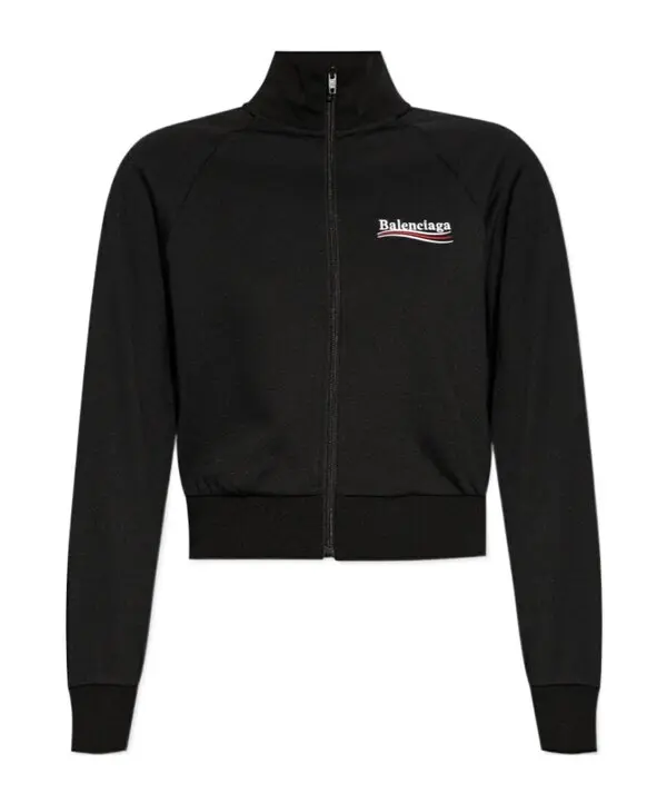 Balenciaga Logo Printed Zip-up Jacket - Black