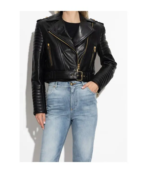 Balmain Leather Zipped Moto Jacket