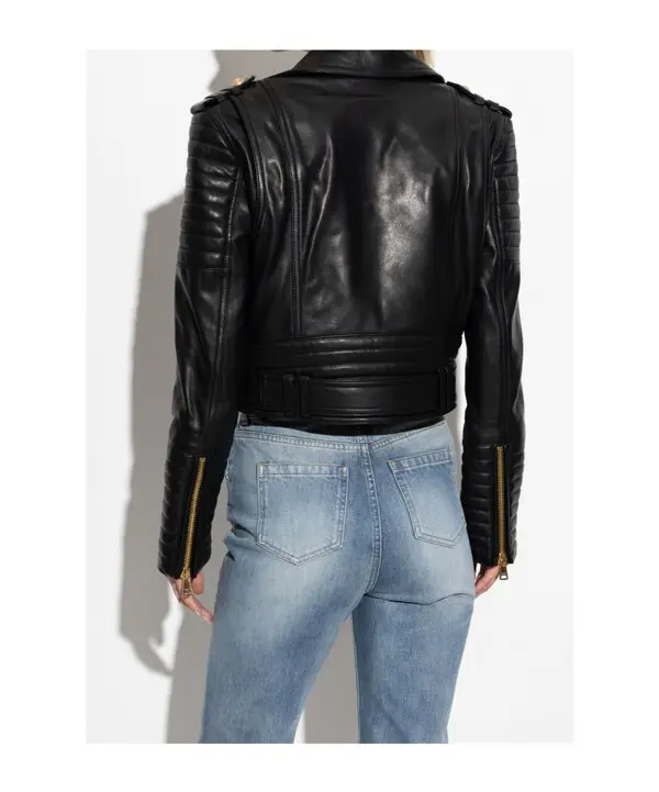 Balmain Leather Zipped Moto Jacket