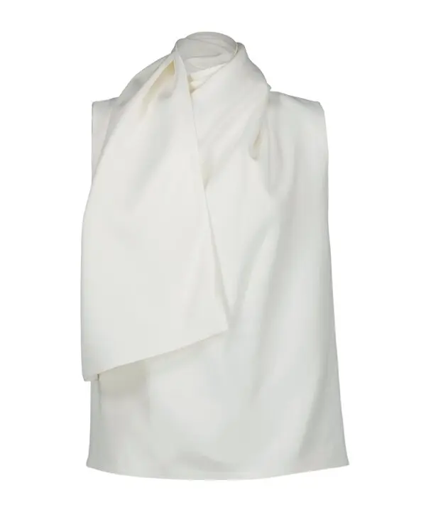 Khaite Sleeveless Draped Stand Collar Top - Chalk
