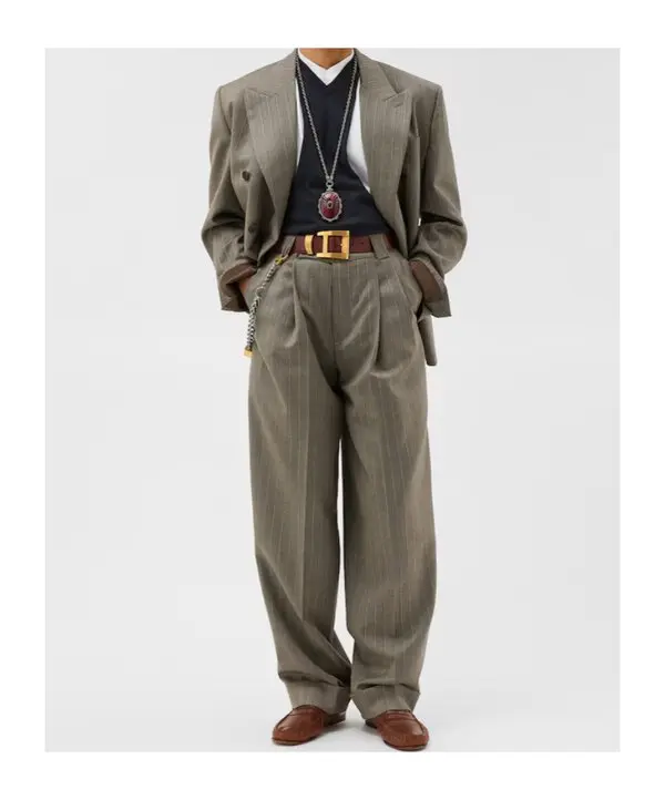 Versace Pinstripe Boxy Blazer - Grey