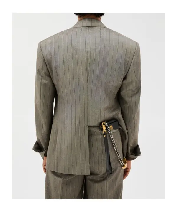 Versace Pinstripe Boxy Blazer - Grey