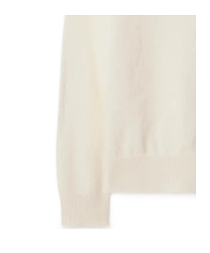 Burberry Logo Cashmere V-neck Sweater - Vanilla