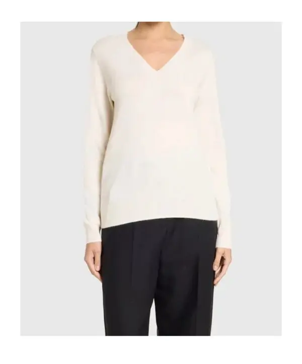 Burberry Logo Cashmere V-neck Sweater - Vanilla