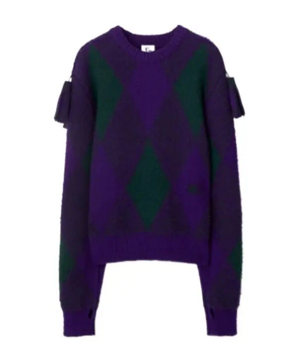 Burberry Diamond-pattern Crewneck Knitted Jumper With Tassel Shoulder Detail