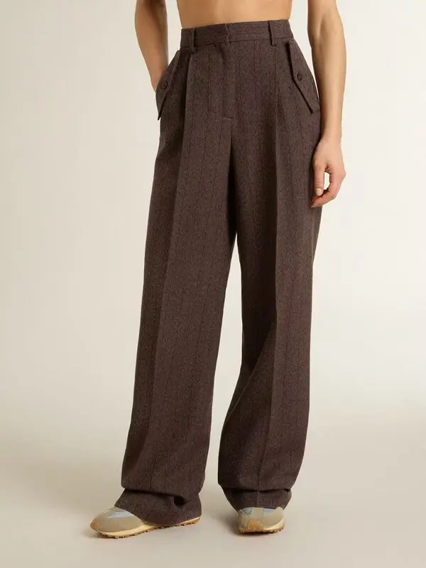 GOLDEN GOOSE Virgin Wool Striped Wide-leg Trousers