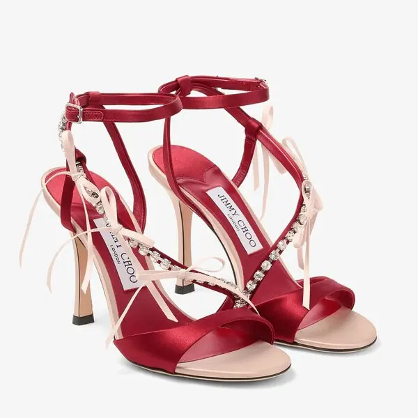 JIMMY CHOO Round-toe Embellished High-heeled Sandals - Macaron Red/ruby Red