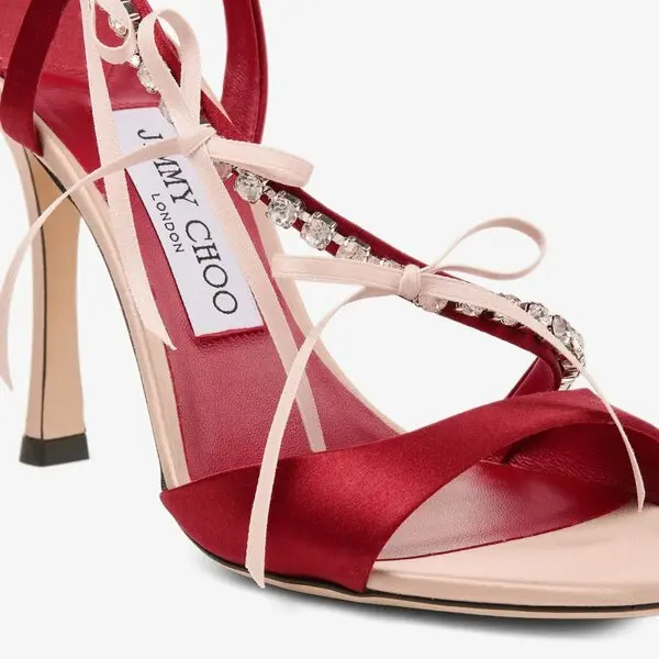 JIMMY CHOO Round-toe Embellished High-heeled Sandals - Macaron Red/ruby Red