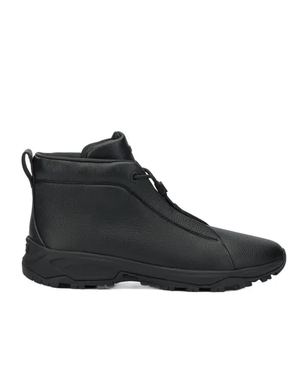 Zegna Logo Embossed Ankle Boots With Drawstring And Pull Tab - Black
