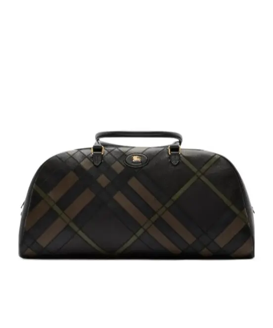 Burberry Logo Patch Checked Tote Bag - Peat Brown