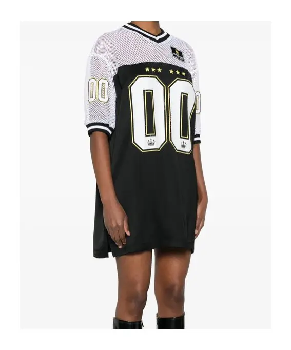 Off-White V-neck Short-sleeved Mesh Dress