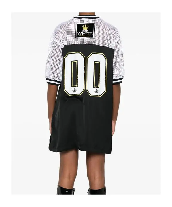 Off-White V-neck Short-sleeved Mesh Dress
