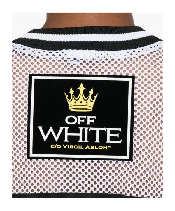Off-White V-neck Short-sleeved Mesh Dress