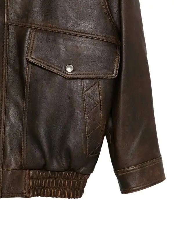 DUNST Long-sleeved Leather Jacket - Brown
