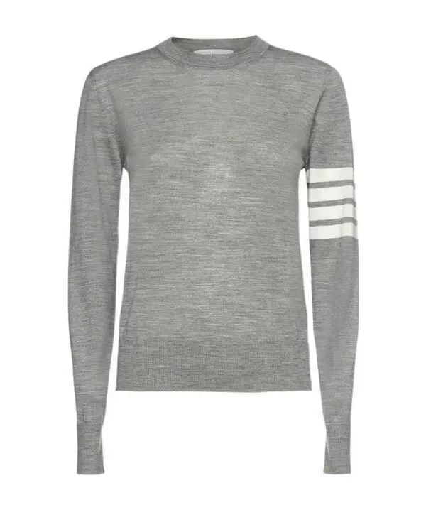 Thom Browne 4-bar Ribbed Crewneck Sweater - Light Gray