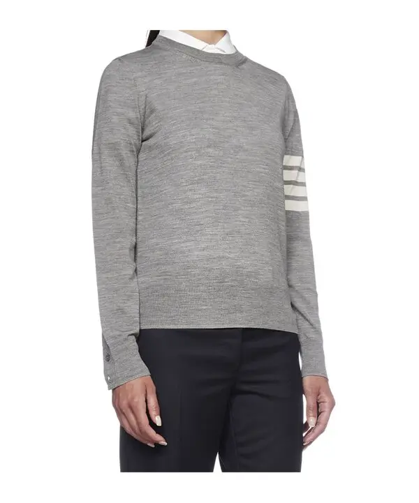 Thom Browne 4-bar Ribbed Crewneck Sweater - Light Gray