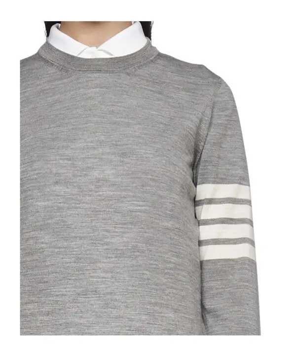 Thom Browne 4-bar Ribbed Crewneck Sweater - Light Gray