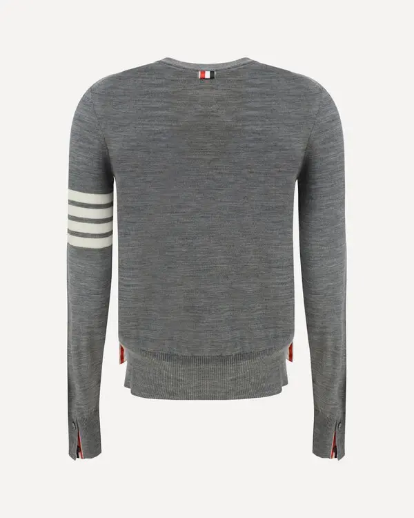 Thom Browne 4-bar Ribbed Crewneck Sweater - Light Grey