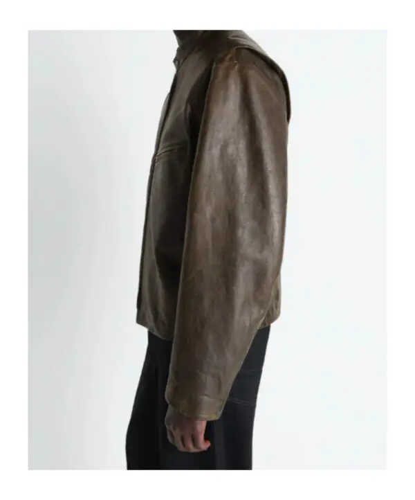 LEMAIRE Zip-up Leather Biker Jacket - Bronze