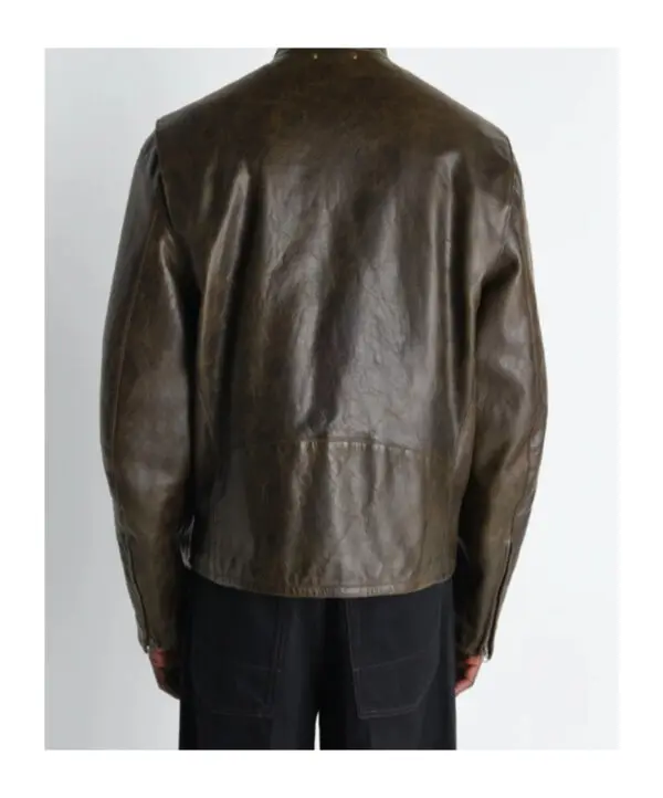 LEMAIRE Zip-up Leather Biker Jacket - Bronze