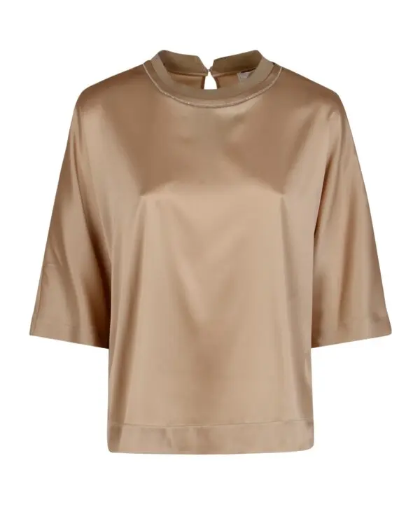 Peserico Boxy Satin Top With Embellished Neckline - No