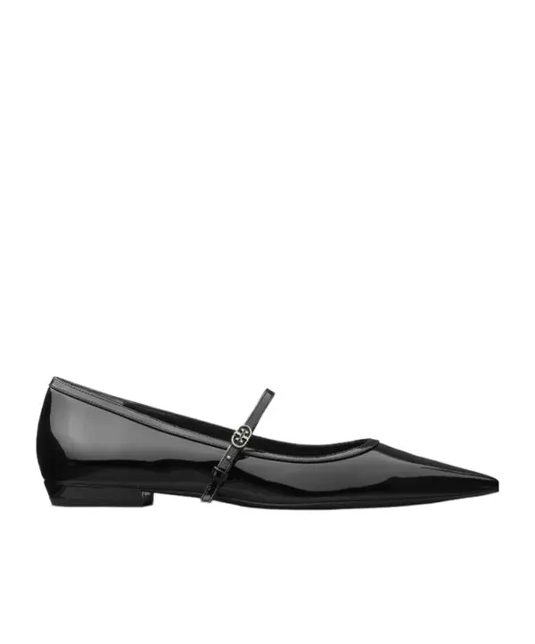 Tory Burch Double T Logo Buckle Mary Jane Flats - Black