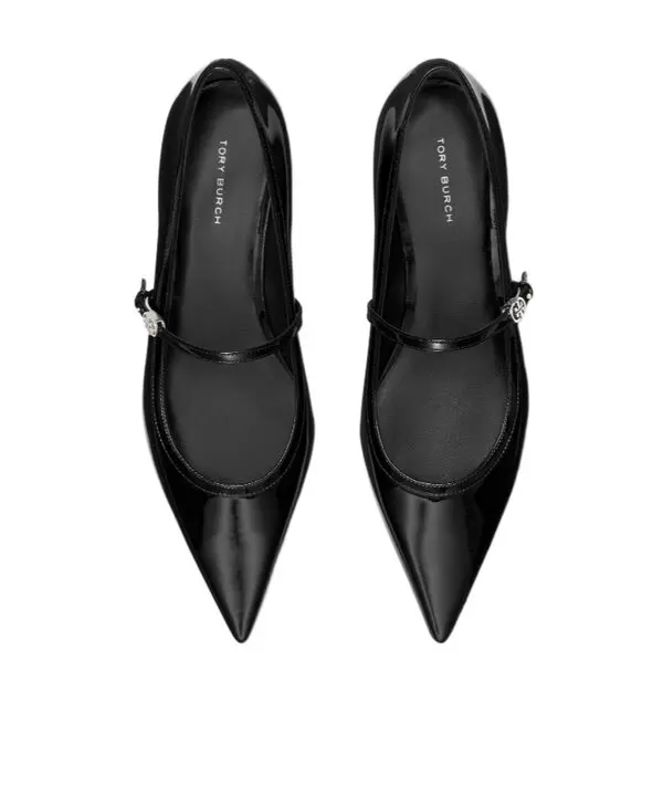 Tory Burch Double T Logo Buckle Mary Jane Flats - Black