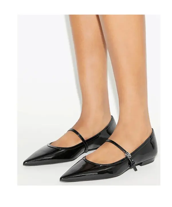 Tory Burch Double T Logo Buckle Mary Jane Flats - Black