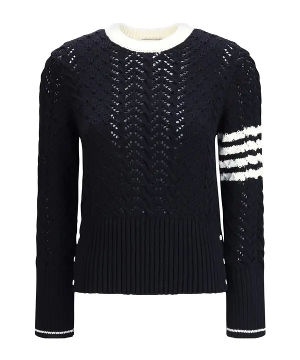 Thom Browne Pointelle Stripe Detailed Knitted Jumper - Navy Blue