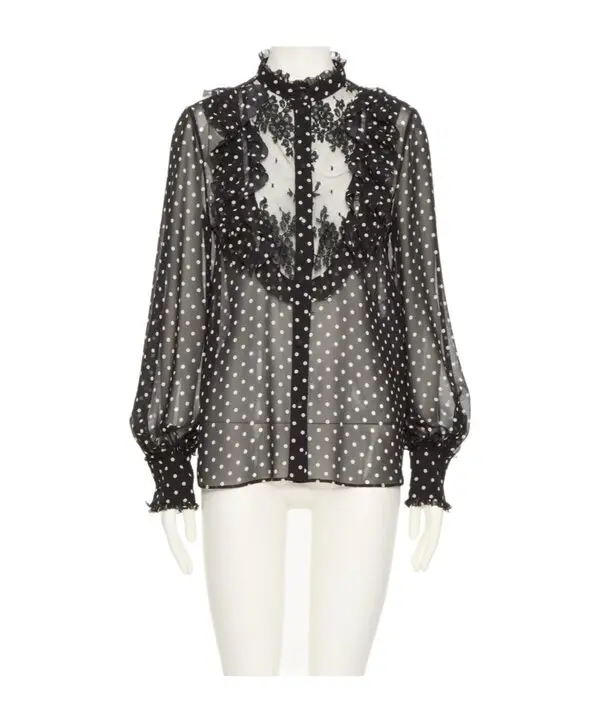 Valentino Garavani Polka Dot Ruffle Detail Blouse - Black